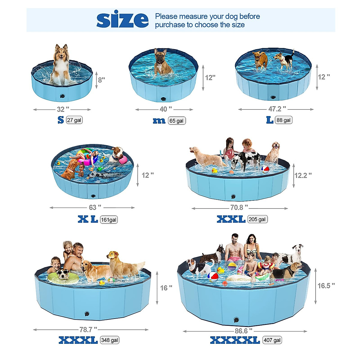 Foldable Dog Pool, YSJILIDE Portable PVC Dog Pet Swimming Pool, Collapsible Plastic Dog Bath for for Large Medium Small Dogs & Kids (M-40'' x 12'', Blue)