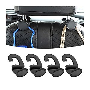 AUCELI Car Seat Back Hook, 4 Pack Hidden Hooks for Auto Headrest, Multi-Functional Backseat Storage Organizer, Strong Front and Rear Seat Hanger, Universal Vehicle Accessories for Purse Coat