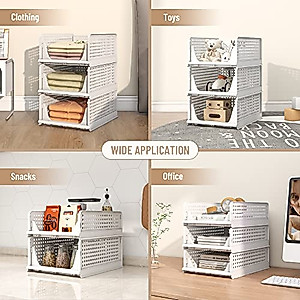 Pinkpum Stackable Plastic Storage Basket-Foldable Closet Organizers and Storage Bins 4 Pack-Drawer Shelf Storage Container for Wardrobe Cupboard Kitchen Bathroom Office 4L