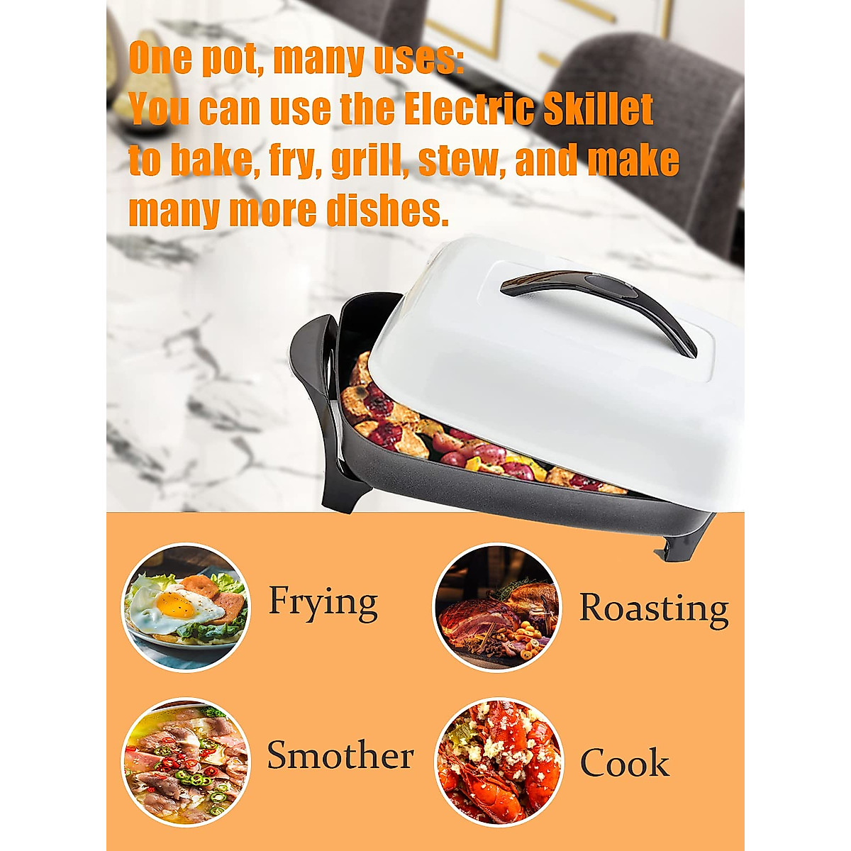 16 inch Nonstick Electric Skillet - Roasts, fries, grills, stews, bakes, and makes one-dish meals.