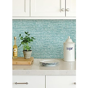 NuWallpaper NU2919 Aqua Poplin Texture Peel & Stick Wallpaper, Blue