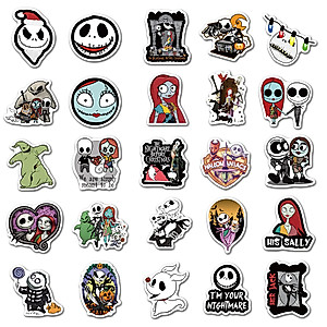 Nightmare Before Christmas Stickers, Halloween Stickers 50 Pack, Cute Vinyl Waterproof Stickers Decals for Laptop, Water Bottles, Guitar, Skateboard Stickers for Teens