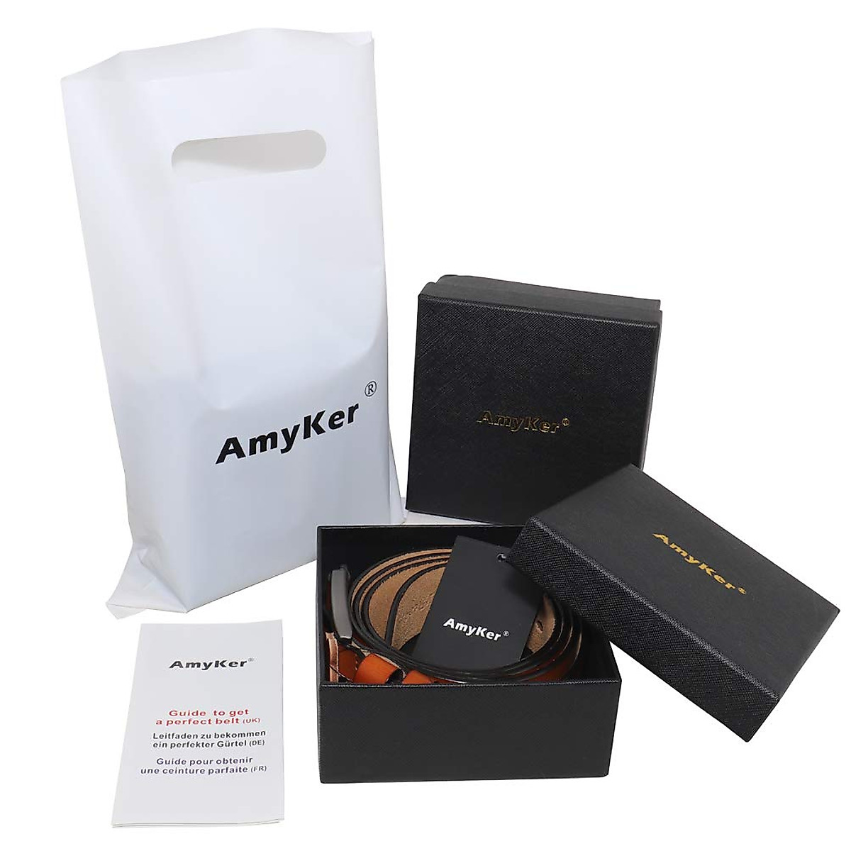 AmyKer Womens Leather Belts for Jeans Black Brown Yellow Red Cowgirl Embossed Belt and Buckle Elegant Gift Box Brown 45 inch (115cm)