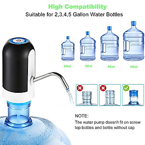 Vshinic Water Bottle Dispenser, Water Bottle Pump USB Charging Automatic Drinking Water Pump Water Jug Pump Electric Water Dispenser Water Bottle Switch for Universal 5 Gallon Bottle - Black
