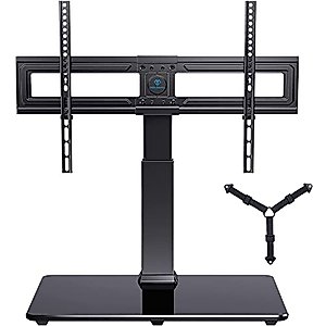 PERLESMITH Swivel TV Stand Universal Table Top TV Base for 37 to 65,70 inch LCD LED OLED 4K Flat Screen TVs - Height Adjustable TV Mount Stand with Safe TV Anti-tip Cable, VESA 600x400mm PSTVS03