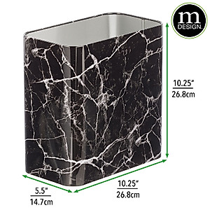 mDesign Small Metal 2.4 Gallon/9 Liter Trash Can Wastebasket Garbage Bin for Bathroom, Slim Rubbish Waste Bin Trashcans for Master/Guest Bath, Mirri Collection, Black Marble