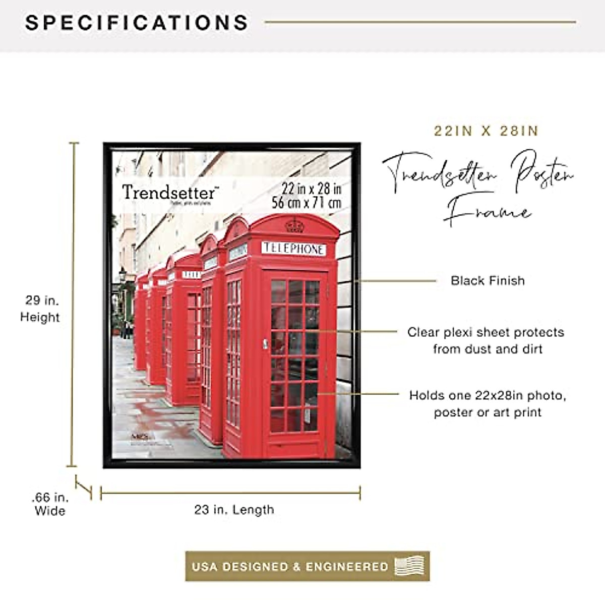 MCS Trendsetter Poster Frame, Black, 22 x 28 in, Single