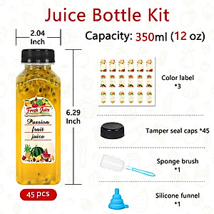 PeacePeo Plastic Juice Bottles with Caps 12 OZ, 45 Pcs Juice Bottles Clear Empty Reusable Juice Bottle with Tamper Lids for Juicing Refillable Juice Bottles for Travel