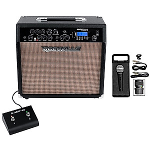Rockville G-AMP 40 Guitar Combo Amplifier Amp Bluetooth/Mic in/USB/Footswitch Bundle with Rockville RMC-XLR High-End Metal DJ Handheld Wired Microphone Mic w (2) Cables