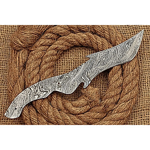 HUNTEX Custom Handmade Hand-Forged Twist Pattern Damascus Steel 10.5 Inch Long Full Tang Razor Sharp Camping Hunting DIY Blank Blade Gut Hook Knife for Knife Making