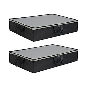 Amazon Basics Fabric Underbed Storage Bag Organizer with Handles - Black, 30.2"L x 20.1"W x 5.7"H, Pack of 2