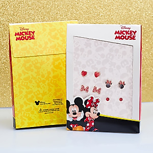 Disney Minnie Mouse Girls Earrings 4-Pack Official License, Red Crystal and Enamel-Plated Stud Earrings for Girls