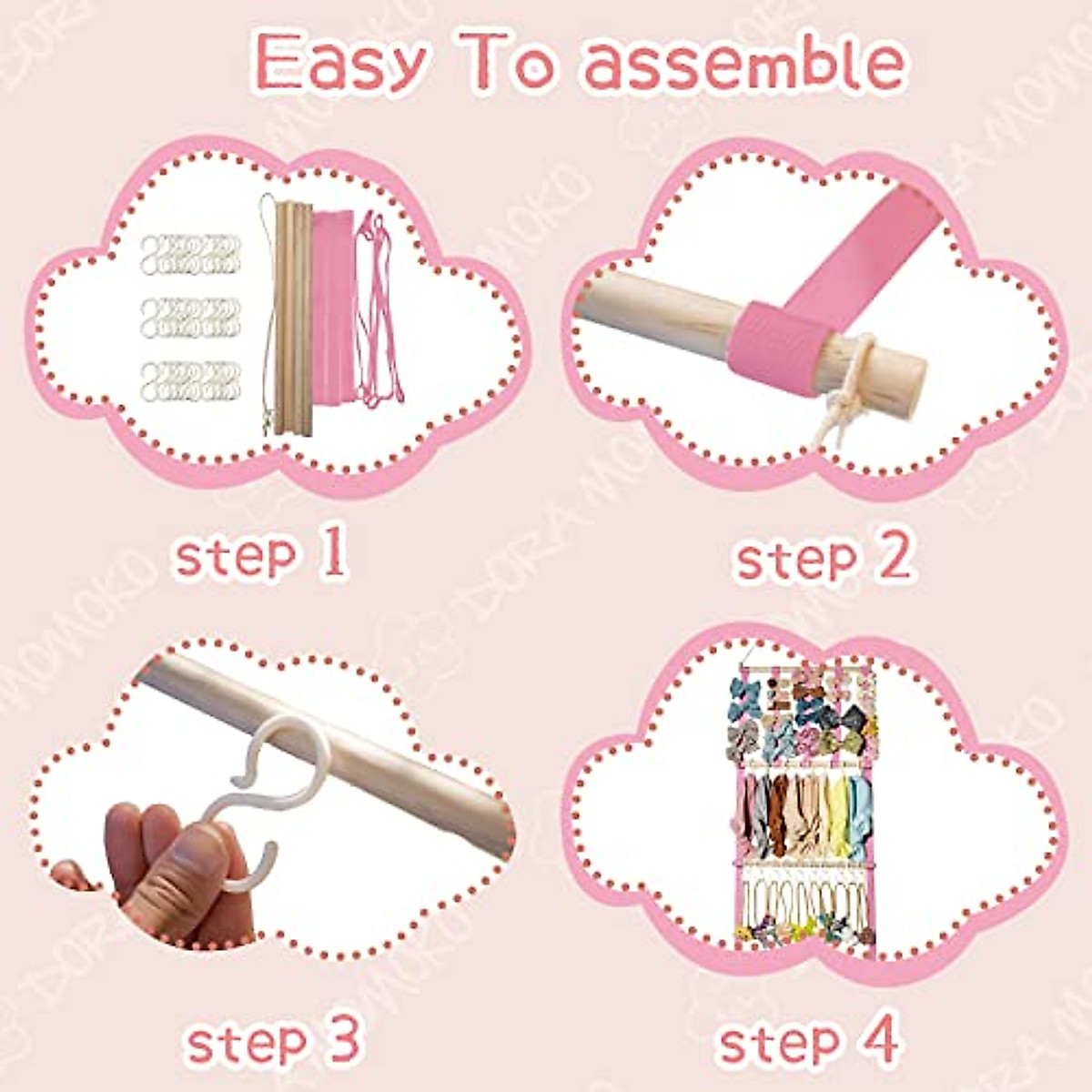 Headband Holder Hair Bows Holder for Baby Girls, Hanging Baby Headbands Organizer Storage Newborn Hair Accessories Storage Hanging Decor for Wall, Door or Closet in Girls Room