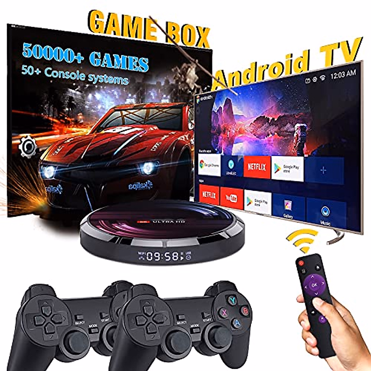 LXYFMS Retro Video Game Console, Super Console Built-in 3（EmuELEC/Android/CoreELEC）-in-1 System,4K UHD Output,Support PS1/PSP/NES/SEGA Saturn, Gifts for Men Who Have Everything