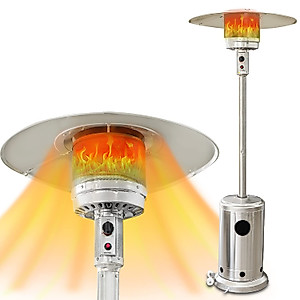 Patio Heater - Propane Outdoor Heater 48000BTU, Outdoor Patio Heater with Overheat Protection, with Wheels for Restaurants, Garden and Commercial Use (PPH-STS)