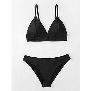 CUPSHE Women's Bikini Triangle Sexy Solid Two Piece Bathing Suit Black, L