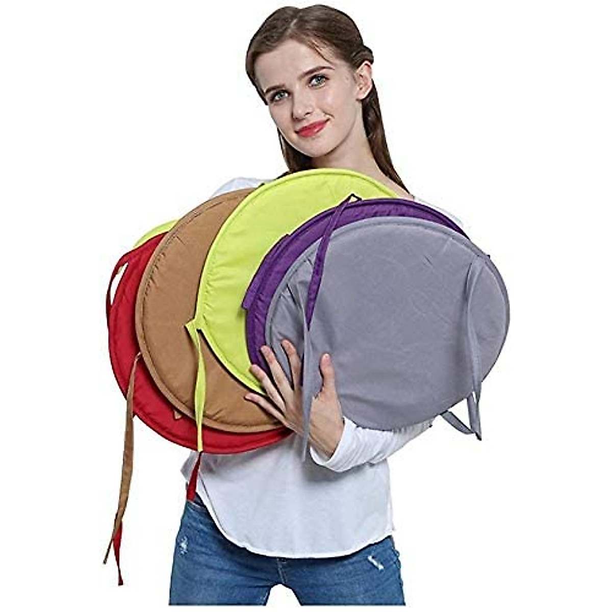 RAILONCH Indoor/Outdoor Chair Pads Round Seat Cushions Garden Patio Home Cushions - Diameter 38cm (2pcs,Dark Grey)