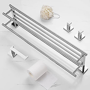 USHOWER Polished Chrome Towel Rack Set, Included 24-Inch Wide Bathroom Hotel Towel Shelf, 4 Piece