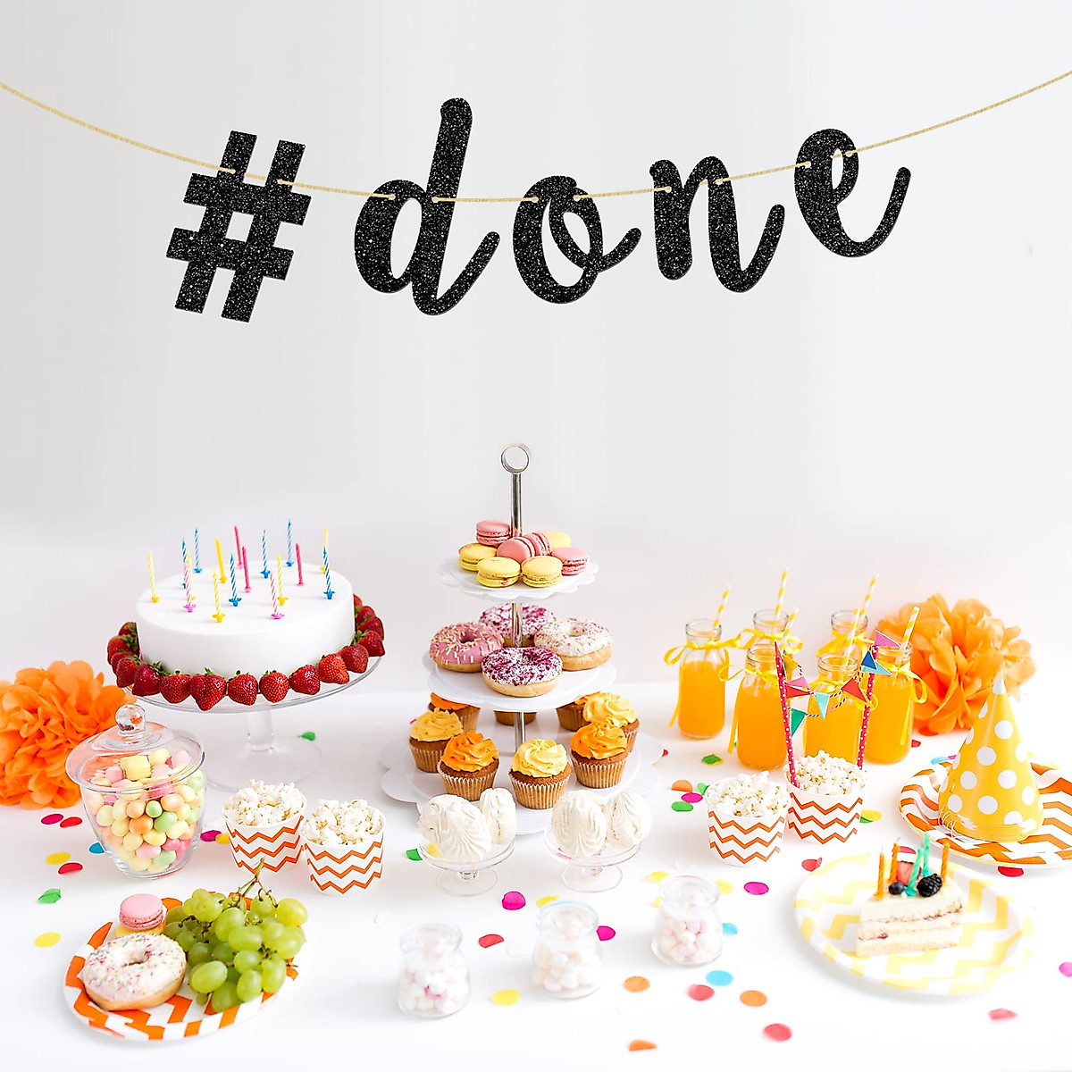 INNORU # Done Banner - Black Glitter Congrats Grad Sign, High School, College, University Graduate Party Decorations Supplies