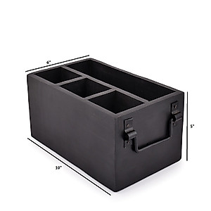 EDHAS Mango Wood 4 Compartment Flatware Caddy, Cutlery Utensil Holder with Napkin Holder for Kitchen, Dining, Picnics (10" x 6" x 5")