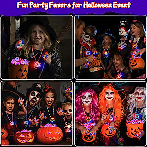 AMENON 60 Pcs Halloween Party Favors for Kids, 10 Styles Rotating Light Up Necklaces & 50 LED Flash Rings Halloween Toys Gifts Ghost Glow in The Dark Party Supplies Halloween Treat Goodie Bag Fillers