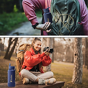 lexlion Water Bottle 32 Oz, Triple Walled Insulated Stainless Steel Reusable, Wide Mouth, Fruit Diffuser-Thermal Leaf Infuser , Silicone Sleeve&Cleaning Brush, 3 Lids Leak Proof, Metal Mug gallon