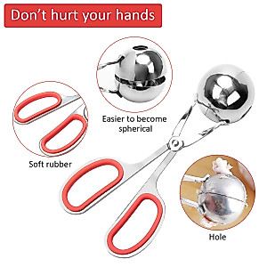 Meatball Maker, AHIER 2PCS None-stick Meatball Scoop Ball Maker with Detachable Anti-Slip Handles, Stainless Steel Meat Baller Cake Pop Scoop for Kitchen (1.38"&1.78")