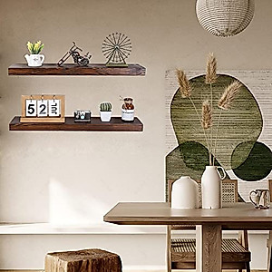 QTSARTISAN Floating Shelf ,Wall Shelf,Decor Wall Mounted Shelves ,Hanging Shelf Set for Bathroom Kitchen Living ,Kitchen,Room Bedroom Storage (17" x 5.9", Dark Walnut)