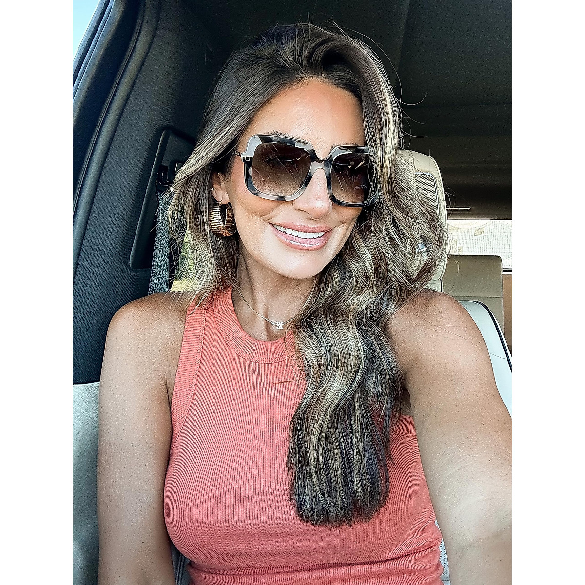 DIFF Sandra Designer Oversized Square Sunglasses for Women UV400 Protection, Kombu + Olive Gradient