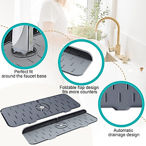 N//A Silicone Faucet Handle Drip Catcher Tray, Silicone Faucet Mat Faucet Handle Drip Catcher for Kitchen Sink Splash Guard (Grey) Gray