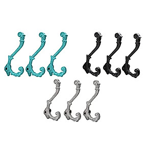 The Metal Magician Wall Hooks, Cast Iron, Rustic Chic Shabby Vintage Style, Farmhouse Decor Hook Distress Green, Distress White & Black