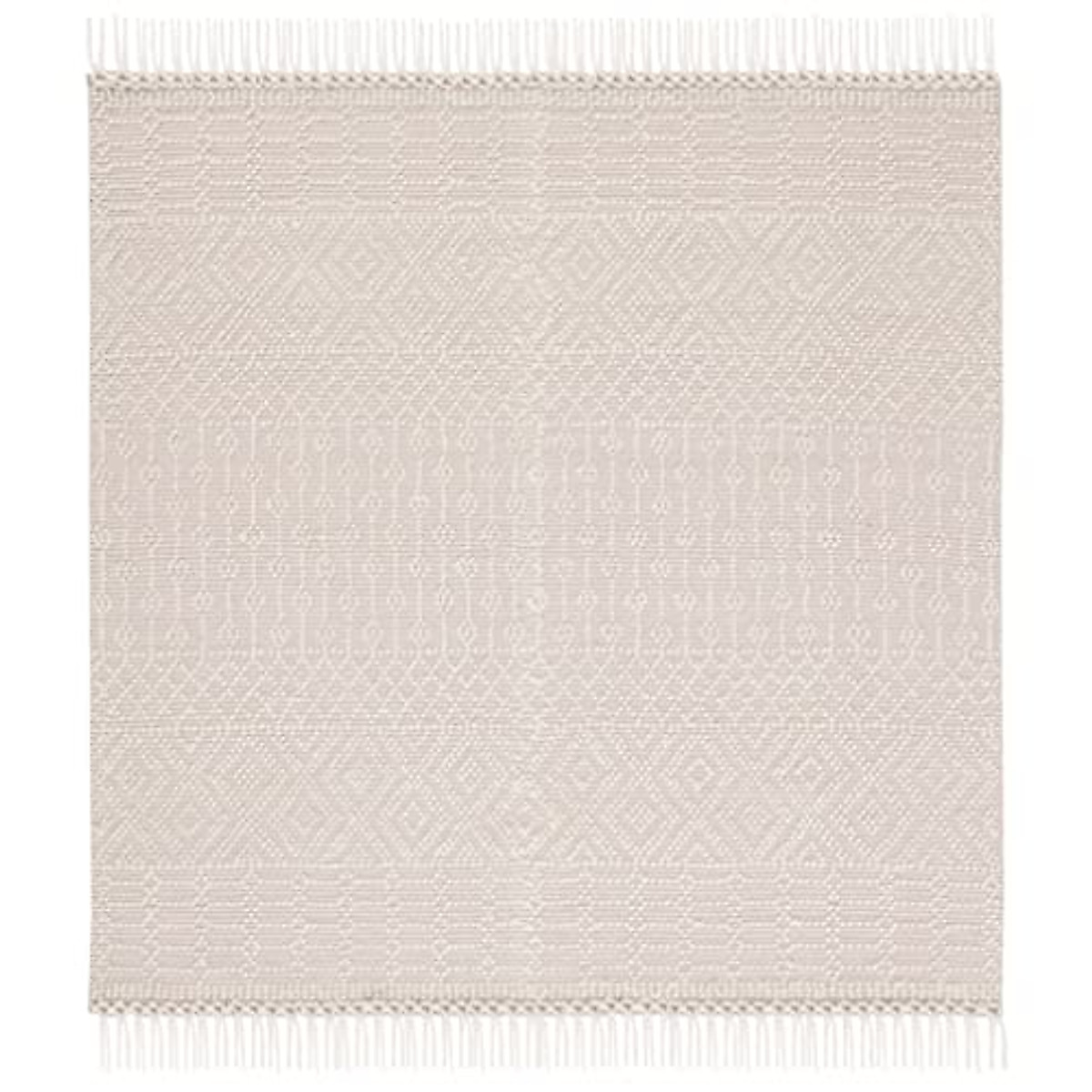 SAFAVIEH Natura Collection 4' Square Ivory NAT852B Handmade Moroccan Boho Fringe Wool Area Rug