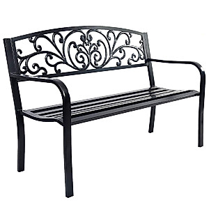 Wenst'sKufAN 50" Patio Garden Bench Park Patio Yard Furniture Decor Powder-Coated Cast Iron Black