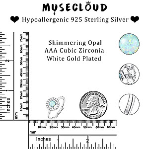 MUSECLOUD Created Opal Rings 925 Sterling Silver Birthstone Rings for Women White Gold Plated Halo Band Rings Birthday Gift Eternity Promise Engagement Rings for Her Size 5-9（7）