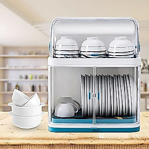 2 Tier Dish Drying Rack Drainboard Set, Compact White Transparent Kitchen Dish Rack, Plastic Dish Drying Rack Kitchen Drain Rack with Lid Cover, for Kitchen Organizer Storage Space Saver ( USA Stock )