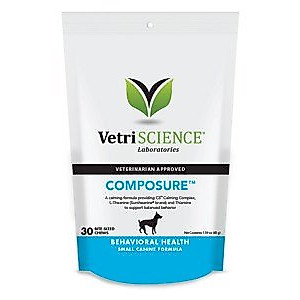 VETRISCIENCE Composure Mini for Small Breeds, Calming Support Formula for Dogs, 30 Bite-Sized Chews Size:90 Count
