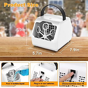 Bubble Machine,Large Bubble Machine for Parties,Wedding|Rechargeable Bubble Machine USB,Battery Operated, Professional Outdoor Bubble Makers with 2 Mode,16000+ Bubbles/Min, Kids Bubble Toy (White)