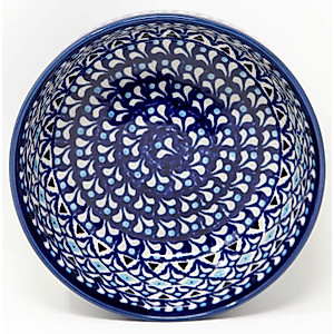 Polish Pottery Bowl 6 Inch From Zaklady Ceramiczne Boleslawiec Blue Diamond Dream Pattern, Height: 2.5" Diameter: 6" Capacity: 24 Oz.