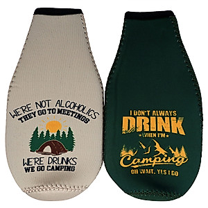 Camping Coolies Gifts for Men - Happy Camper Must Haves, Essential Camping Accessories, Small Useful Gifts for Couples Who Have Everything, 12 oz Bottle Coolies w Zipper,Insulated Bottle Cooler Sleeve