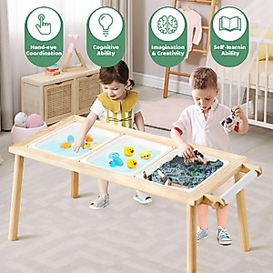 Beright 5 in 1 Children's Table, Play Sand Indoor Sensory Table, Kids Art Table Drawing Table with Paper Roll & Paint Cups, not with Storage Bin, Upgraded