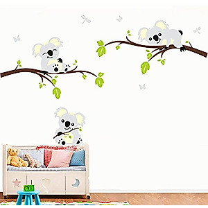 Large Koala Tree Branch Wall Decals DIY Wall Decals Peel and Stick Wall Sticker Nursery Baby Room Wall Stickers Wall Art Home Decor, 78"W x 42.5"H