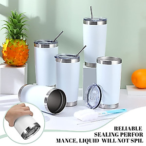 Sieral 25 Pieces 20oz Tumbler Bulk Stainless Steel Cups Double Wall Vacuum Insulated Travel Mug Bulk Stainless Steel Tumblers Lid and Straw Powder Coated Coffee Cups for Cold and Hot Drinks (White)