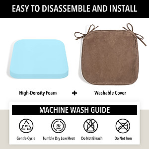 Tromlycs Chair Pads for Dining Chairs Set of 4 Kitchen Room Seat Cushions Indoor Non Slip with Ties 17 x 17 Inch Brown Corduroy