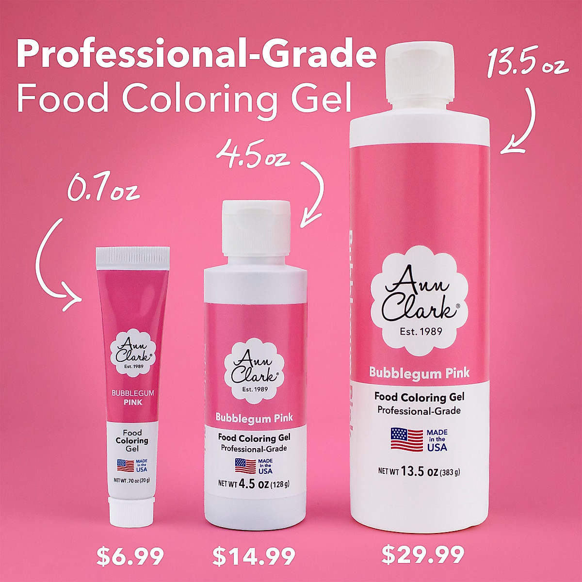Ann Clark Bubblegum Pink Food Coloring Gel .70 oz. Professional Grade Made in USA