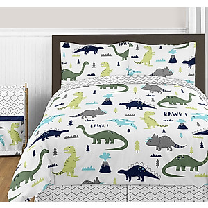 Sweet Jojo Designs Mod Dino Boy Fitted Crib Sheet Baby or Toddler Bed Nursery Photo Op - Blue, Green and Grey Rawr Modern Dinosaur