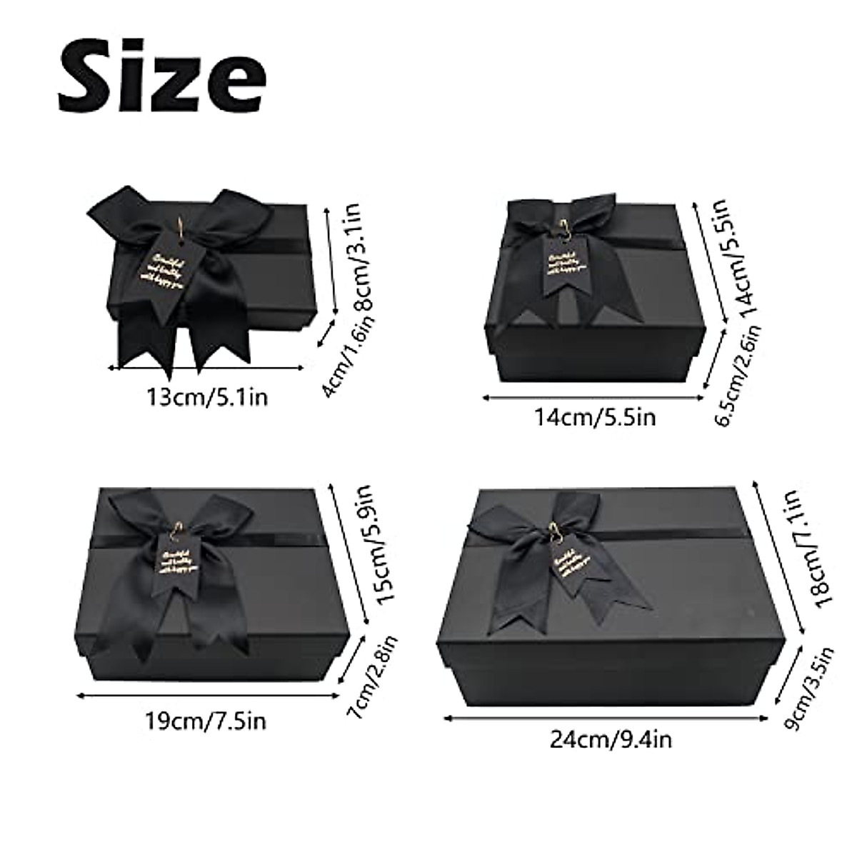 KeaJuidy 4pcs Black Gift Boxes with Lids for Presents, Nested Gift Boxes Set Empty Gift Box for Wrapping Gifts Gift Wrap Boxes for Birthdays, Anniversaries, Weddings, Valentines