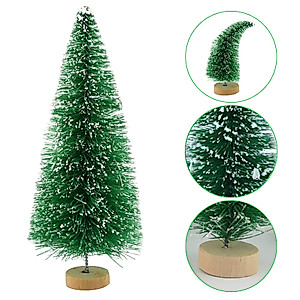 Yookat 51Pcs Pine Trees Artificial Trees with Wood Base Sisal Bottle Brush Trees Assorted Color and Deer Boxes Winter Snow Ornaments for Christmas Decoration