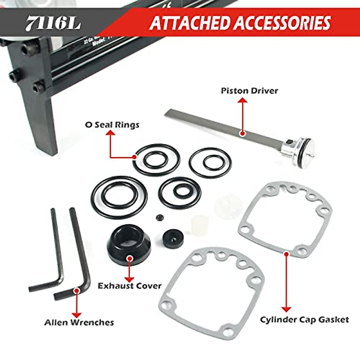 Dongya 7116L Pneumatic Upholstery Stapler with Long Nose, 22 Gauge 3/8'' Crown, 1/4''to 5/8'' 3/8'' Length Fine Wire Crown Stapler, Air Power Staple Gun for Furniture & Wood & Upholstering
