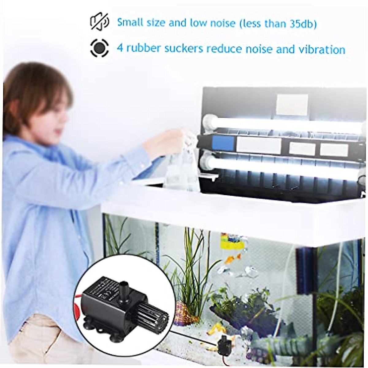 Water Pump Aquarium, Submersible Water Pump, DC 12V 5W, Mini quiet Pump for Pond Aquarium Fish Tank, 280L/H, Lift 300cm