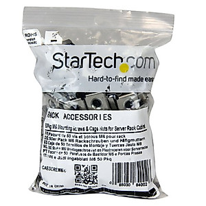 StarTech.com M6 Screws and Cage Nuts - 50 Pack - M6 Mounting Screws and Cage Nuts for Server Rack and Cabinet - Silver (CABSCREWM6)